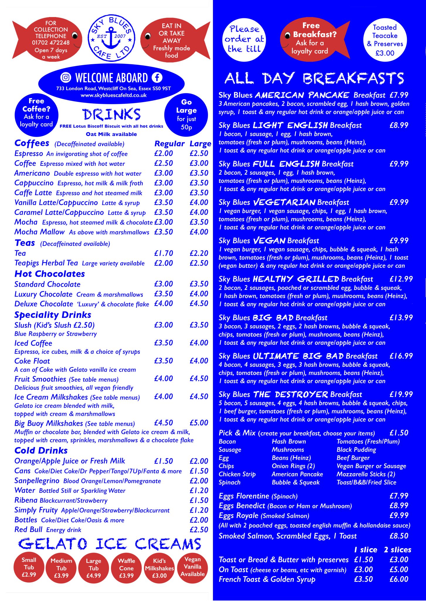 Cafe Menu - Sky Blues Cafe Ltd